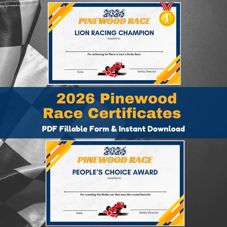 2026 HALF PAGE Pinewood Race Certificates | Printable & Fillable Awards ...