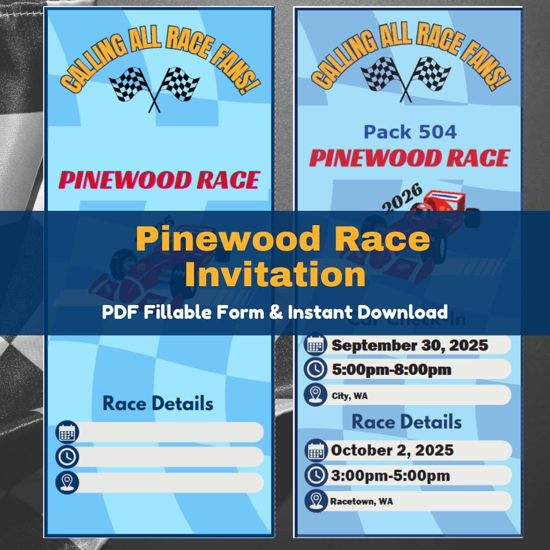 Pinewood Race Invitations | Editable PDF | Digital Download Only | 2025 ...
