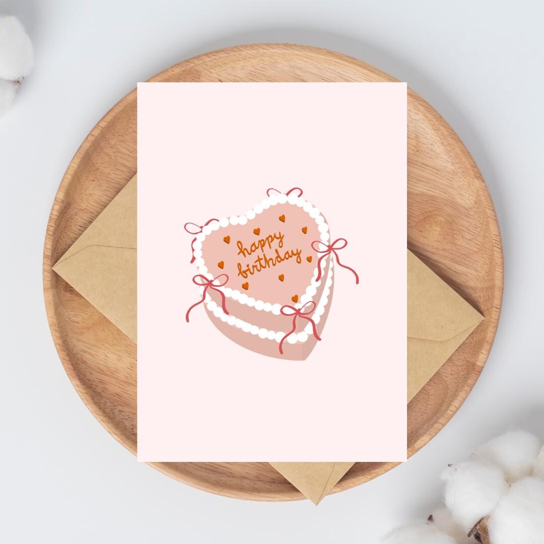 Cake Birthday Card Printable Birthday Card Coquette Birthday Card Cute ...
