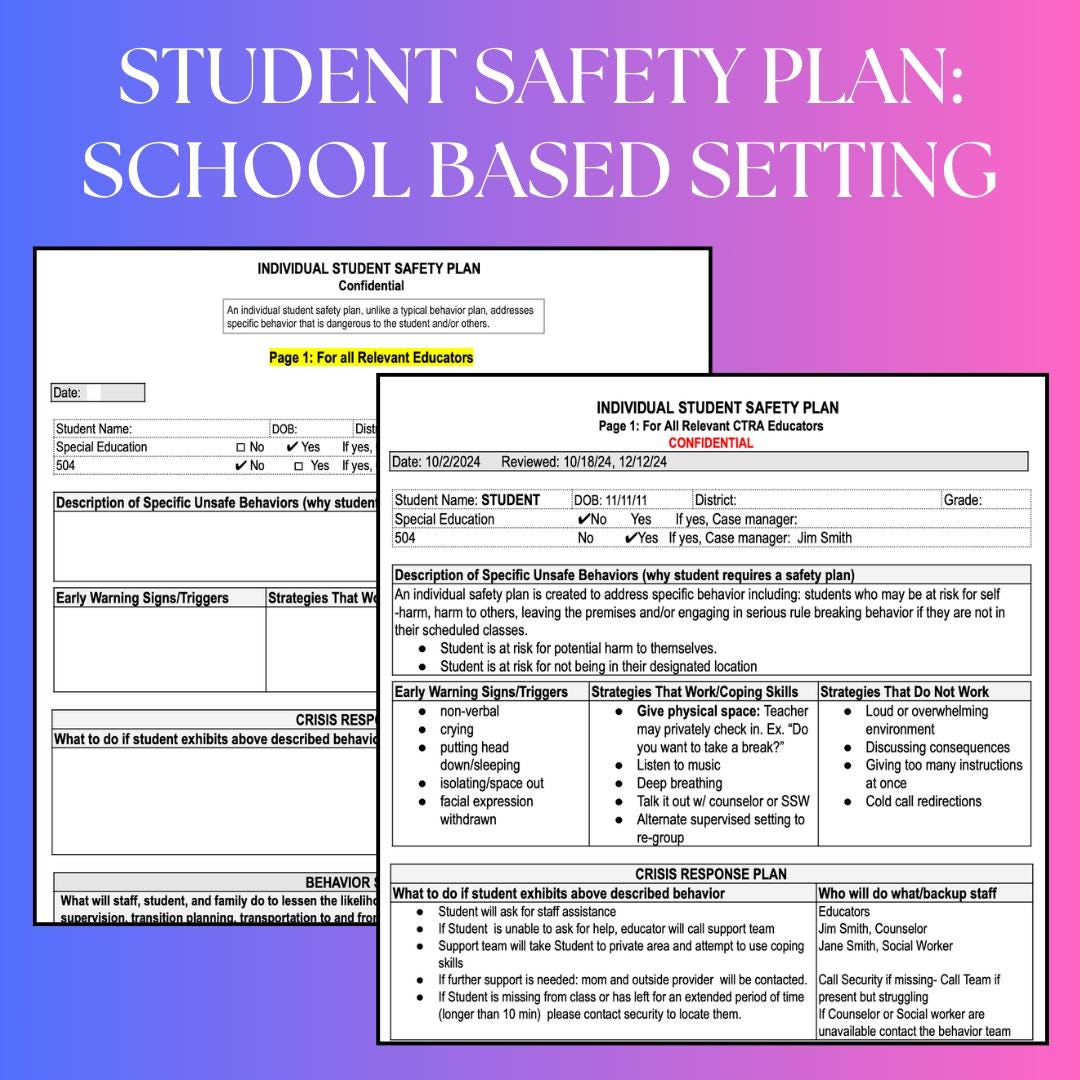 Student Safety Plan: School Based - Etsy