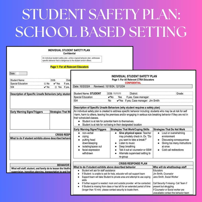 Student Safety Plan: School Based - Etsy