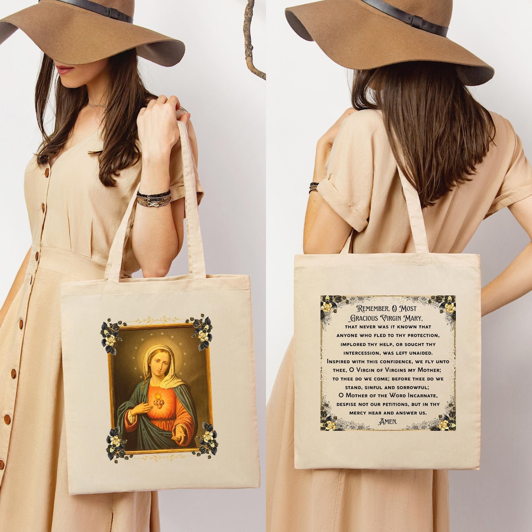 Memorare Prayer Cotton Canvas Tote Bag, Remember O Most Gracious Virgin ...