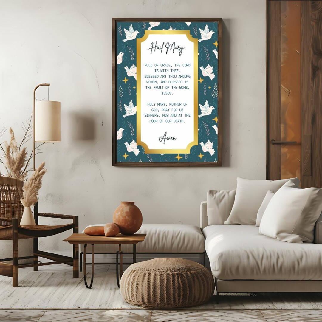 Hail Mary Prayer Poster, Catholic Prayers Wall Art, Catholic Home Decor ...