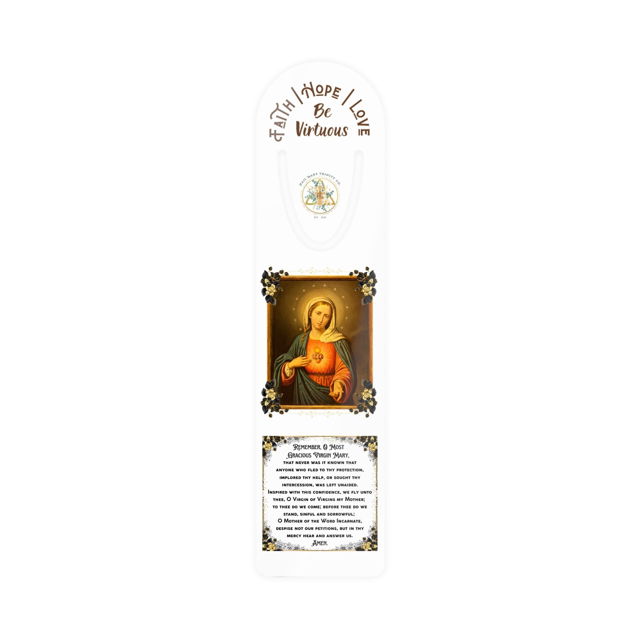 Blessed Virgin Mary Memorare Prayer Bookmark, Legion of Mary Bookmark ...