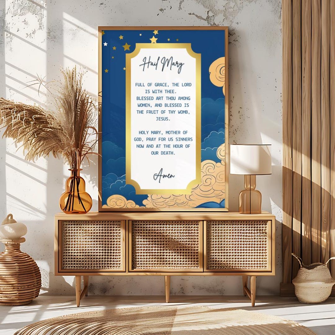 Starry Night, Hail Mary Prayer Poster, Catholic Prayers Wall Art ...