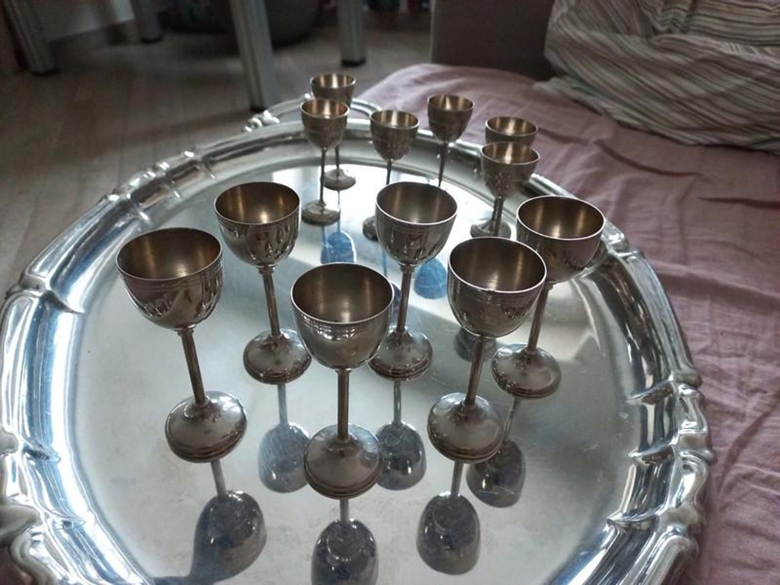 Set of 12 Vintage Tin Glasses – 6 Champagne Glasses and 6 Aperitif ...