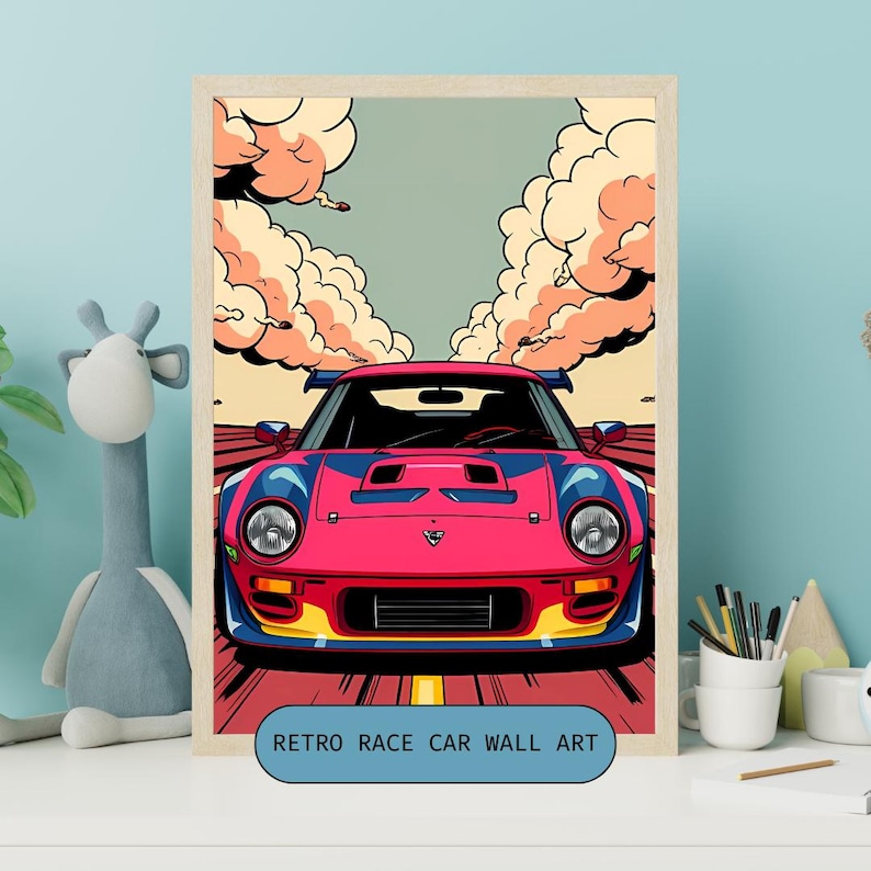 Retro Race Car Wall Art Prints Set of 4 Digital Download, Kids Room ...