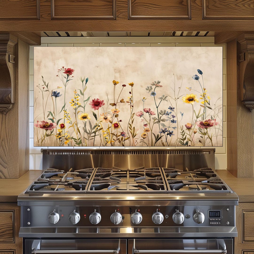 Wildflower Tempered Glass Kitchen Backsplash, Heat Resistant - Etsy