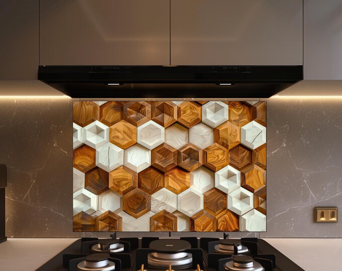 Bees And Honeycomb Kitchen Backsplash Tempered Glass Backsplash
