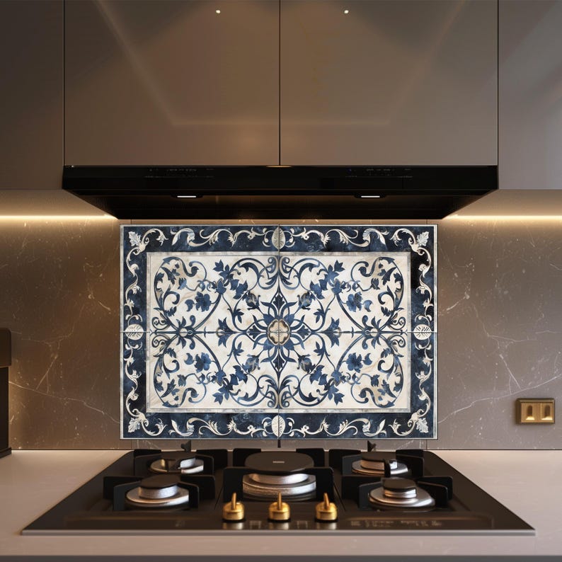 Baroque and Rococo Style Kitchen Backsplash, Tempered Glass Backsplash ...