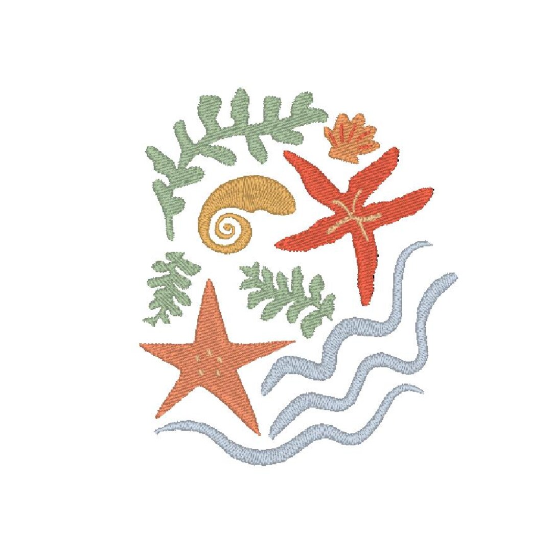 Beach Shells Waves Grass Starfish Beachy Shapes Summer Groovy Retro ...