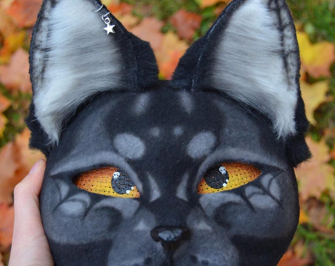 Cat Mask, Black Halloween Themed, for Cosplay, Costumes, Therians ...