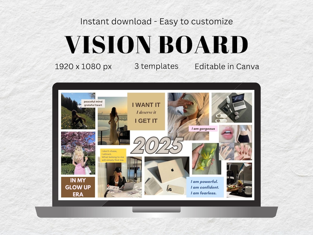 Clean Girl, Vision Board Digital Template, 2025 Vision Board Desktop ...