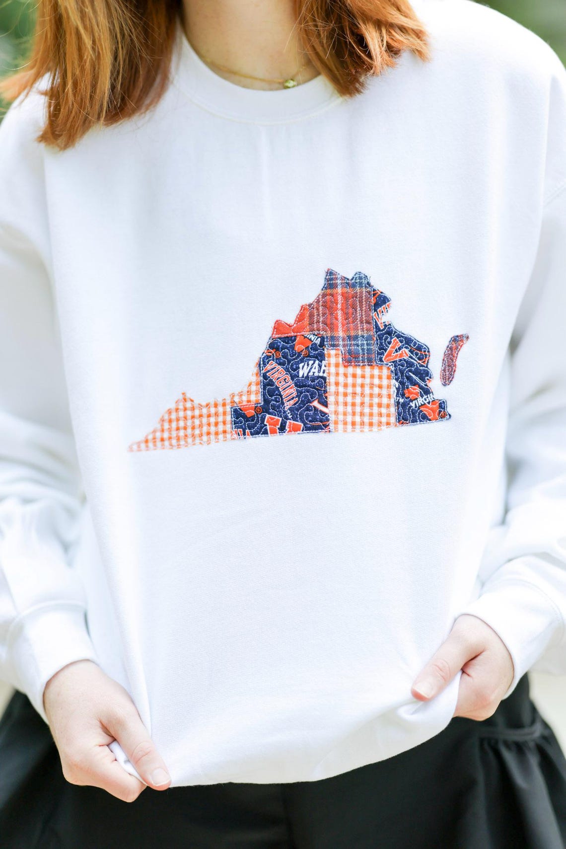 Charlottesville Virginia Patchwork Crewneck | Licensed Fabric | Orange ...