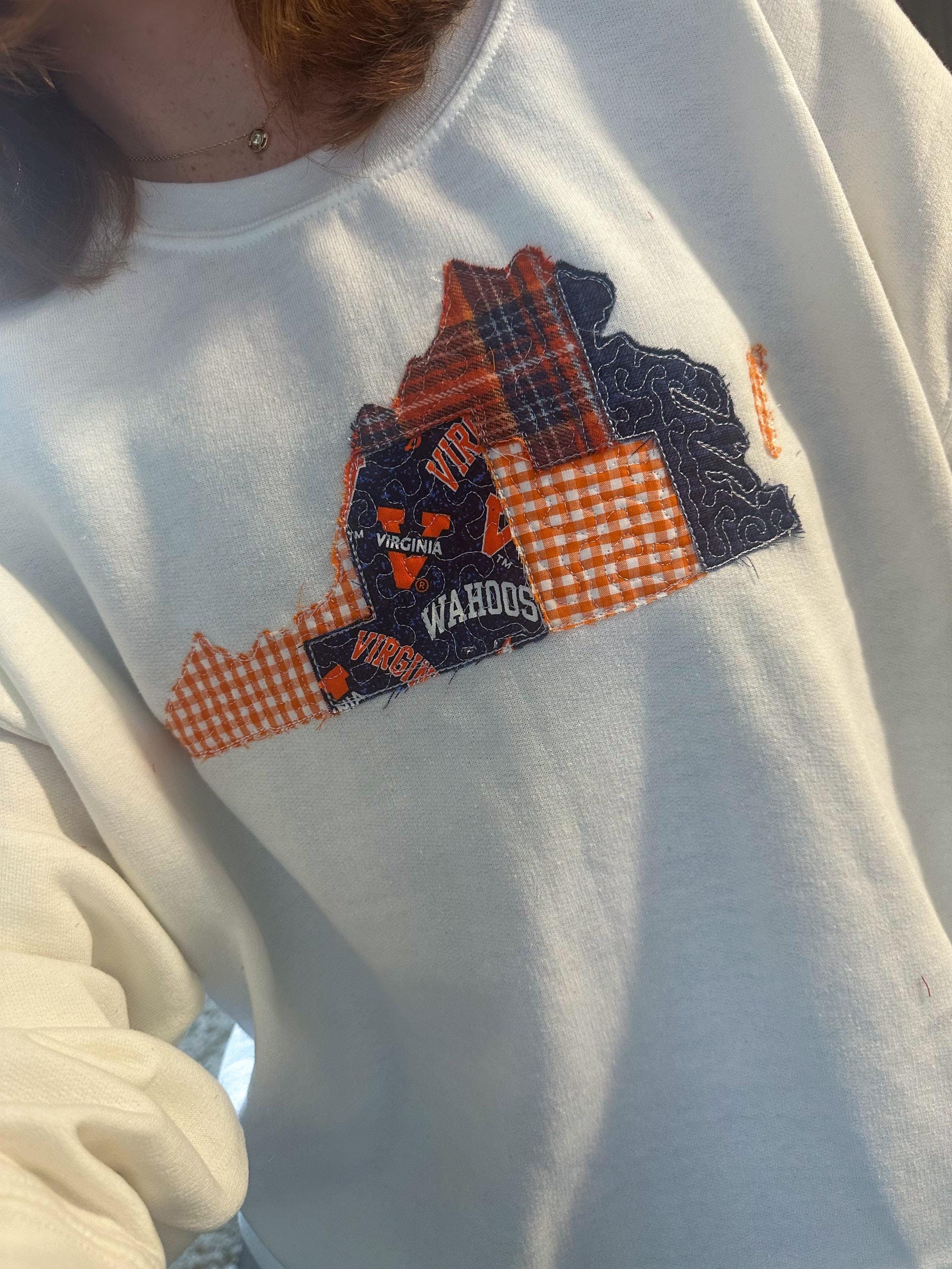 Charlottesville Virginia Patchwork Crewneck | Licensed Fabric | Orange ...