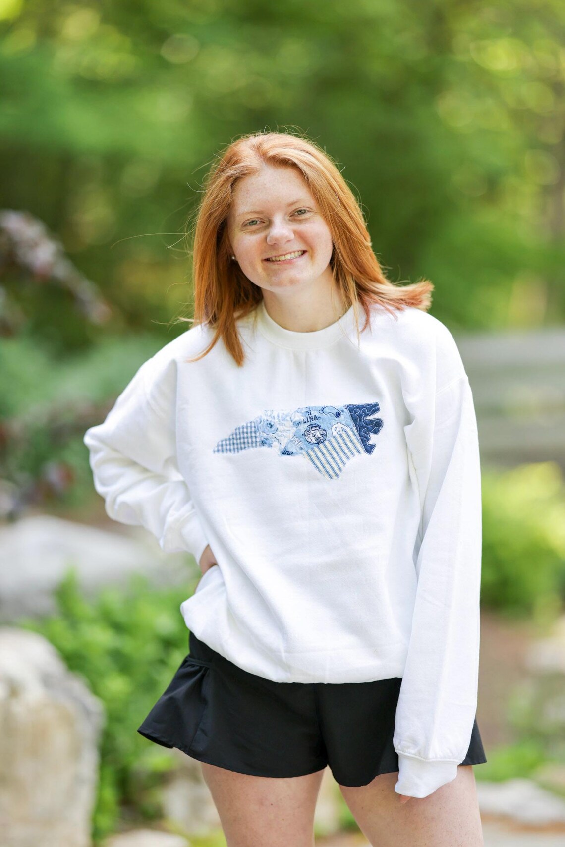 Chapel Hill North Carolina Patchwork Crewneck | Licensed Fabric | Blue ...