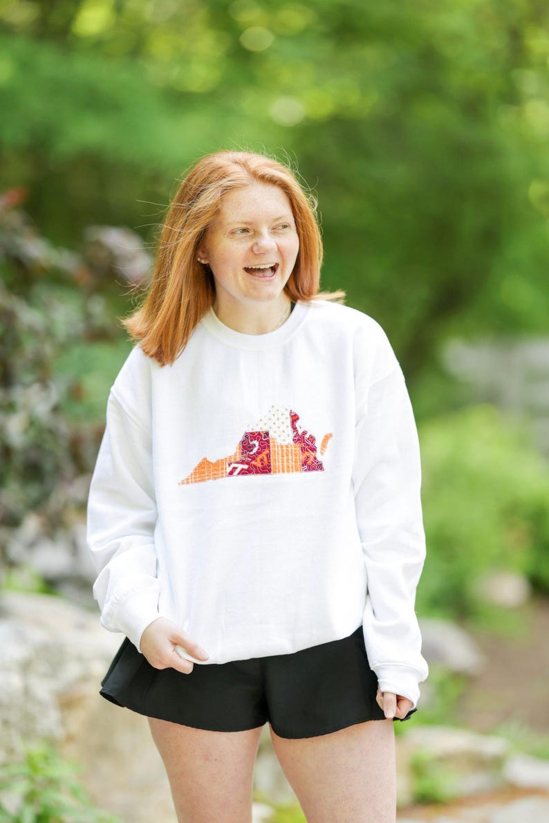 Blacksburg Virginia Patchwork Crewneck | Licensed Fabric | Orange ...