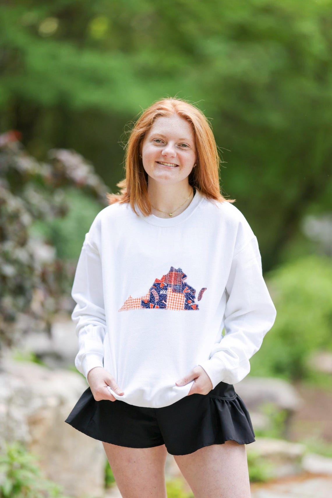 Charlottesville Virginia Patchwork Crewneck | Licensed Fabric | Orange ...