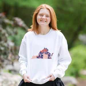 Charlottesville Virginia Patchwork Crewneck | Licensed Fabric | Orange ...