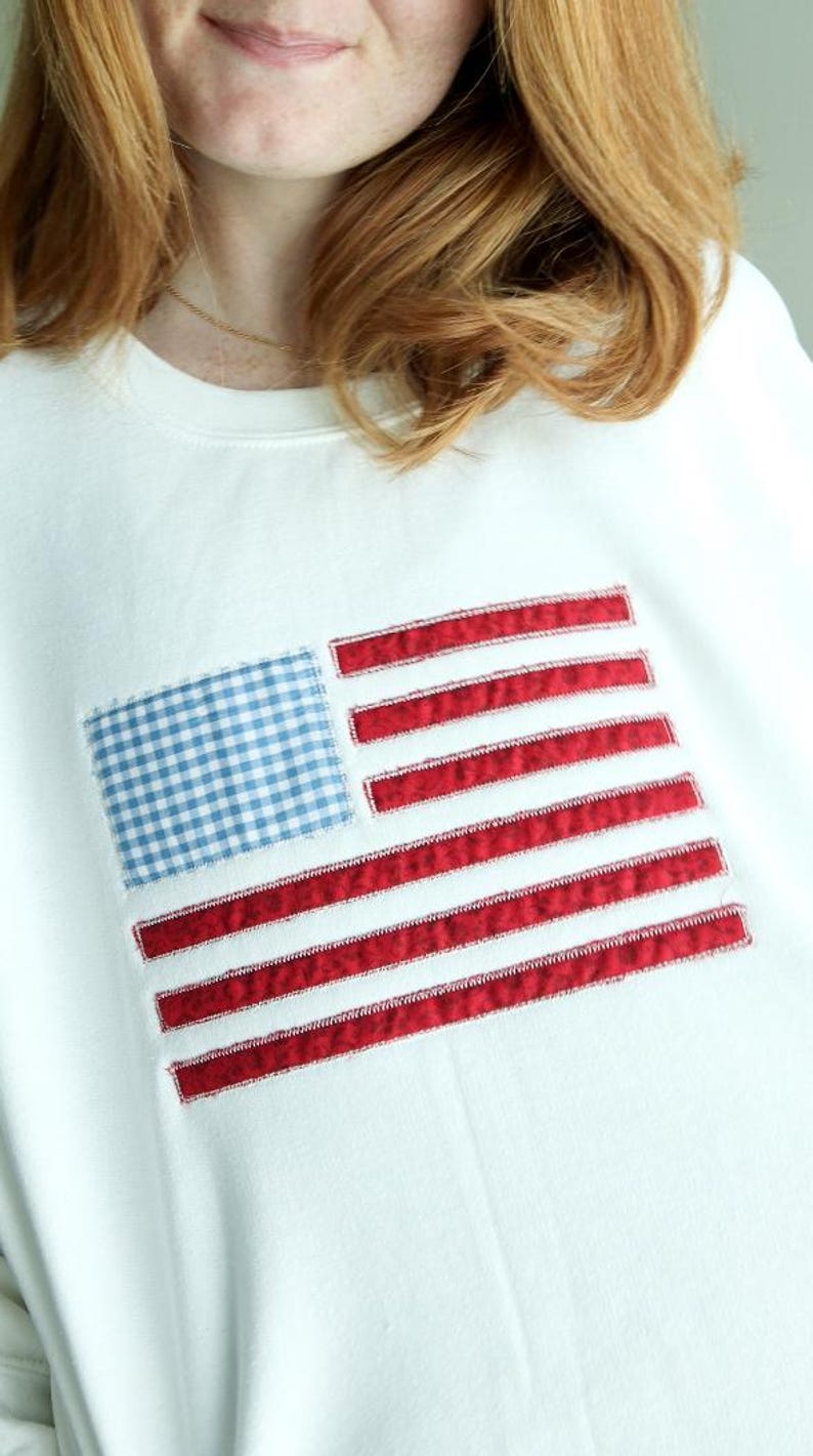 American Flag Patchwork Crewneck | Red White Blue Fabric | USA ...