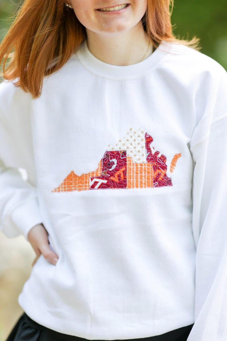 Blacksburg Virginia Patchwork Crewneck | Licensed Fabric | Orange ...