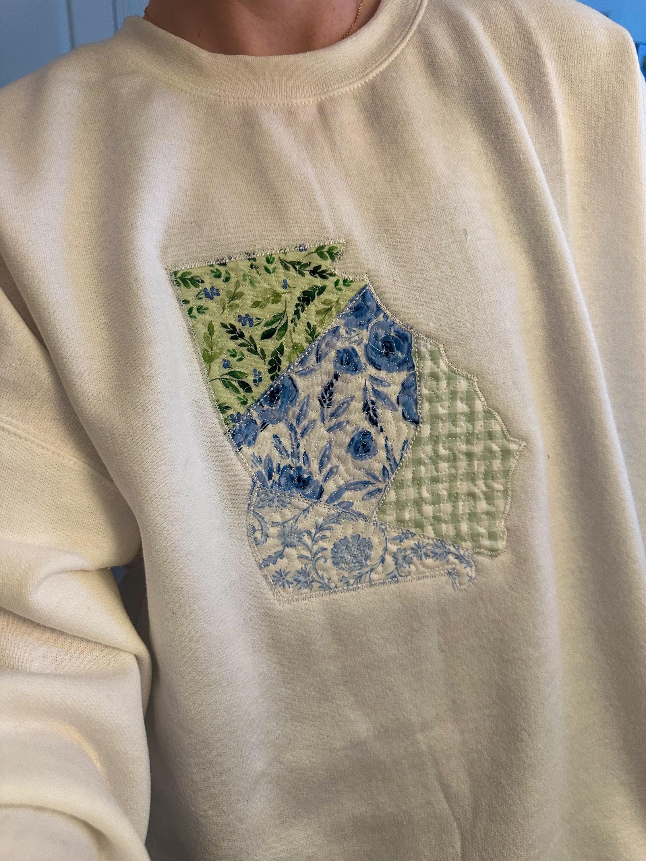 Georgia Outline State Quilted Crewneck | Floral Fabrics | Custom ...