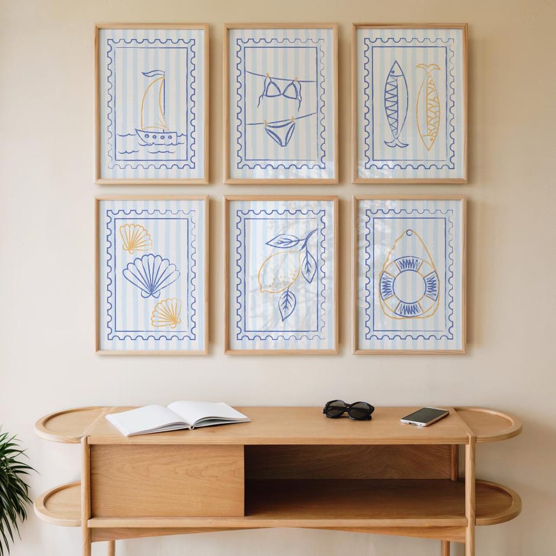 Coastal Italian Blue White Prints | Set of Six | Digital Prints | Blue ...