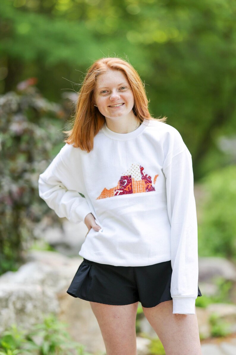 Blacksburg Virginia Patchwork Crewneck | Licensed Fabric | Orange ...