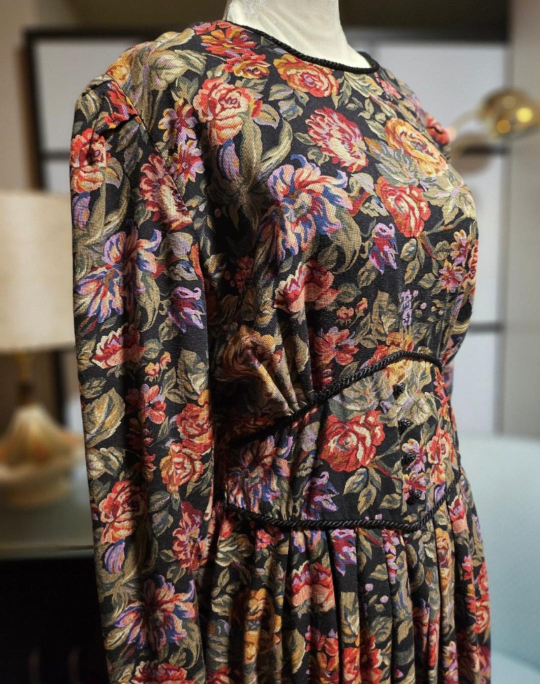 Vintage 1980s Miss Dorby Maxi Long Sleeved Floral Dress Size 12 Granny ...