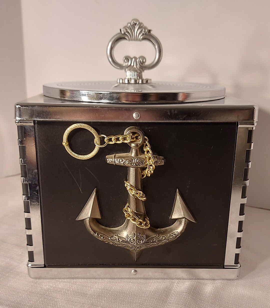 Vintage Black & Silver Anchor Ice Bucket With Gold Chain - Etsy
