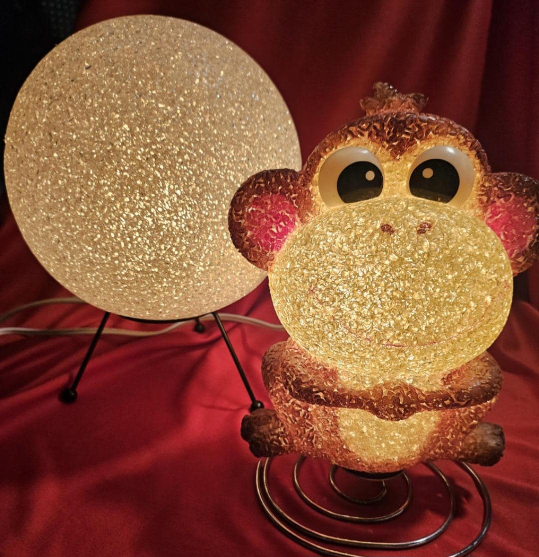 Vintage 1990's Melted Plastic Popcorn Lamp Full Body Monkey and Round ...