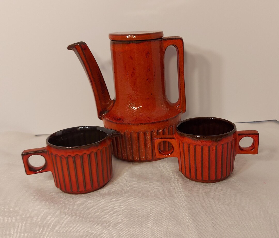 Vintage Jacques Garnier Quebec Pottery Tea Set, Red Glaze MCM - Etsy