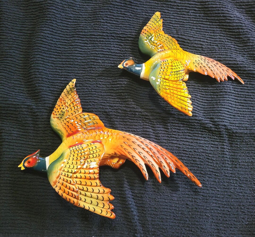 Vintage 1950-60's MCM Flying Pheasant Wall Plaques, Set of 2 Ceramic ...