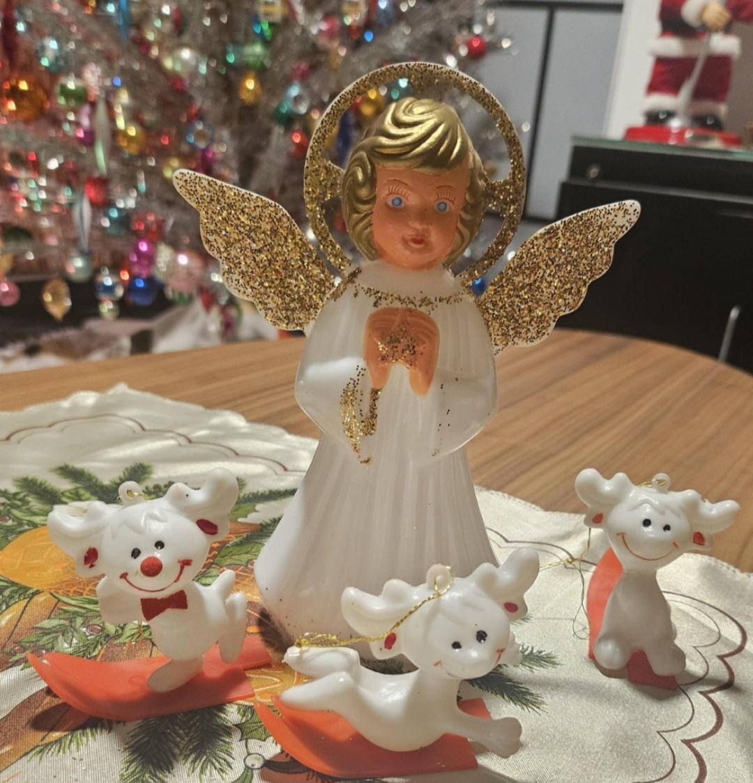 Vintage 1960's Blow Mold Angel Glitter Halo and Wings Tree Topper ...