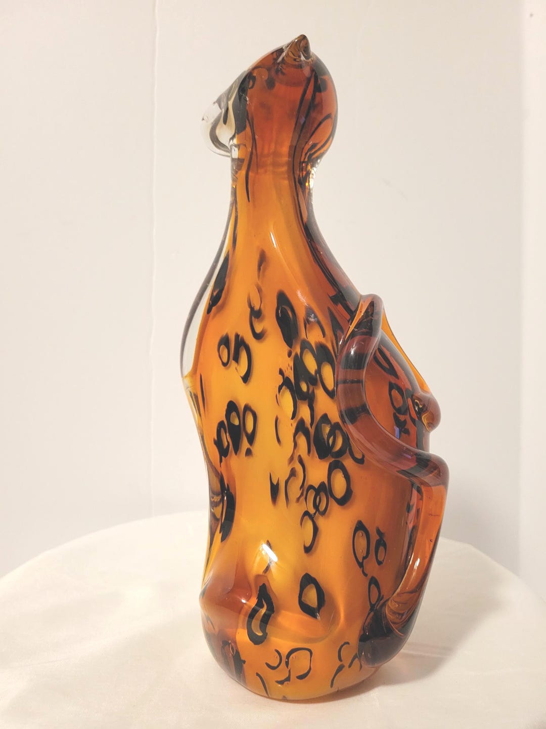 Murano Style Art Glass Cheetah Figurine, Paperweight, MCM, Hand Blown ...