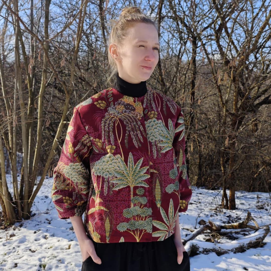 Handmade Burgundy Floral Jacket – Statement Short Jacket With Tropical ...