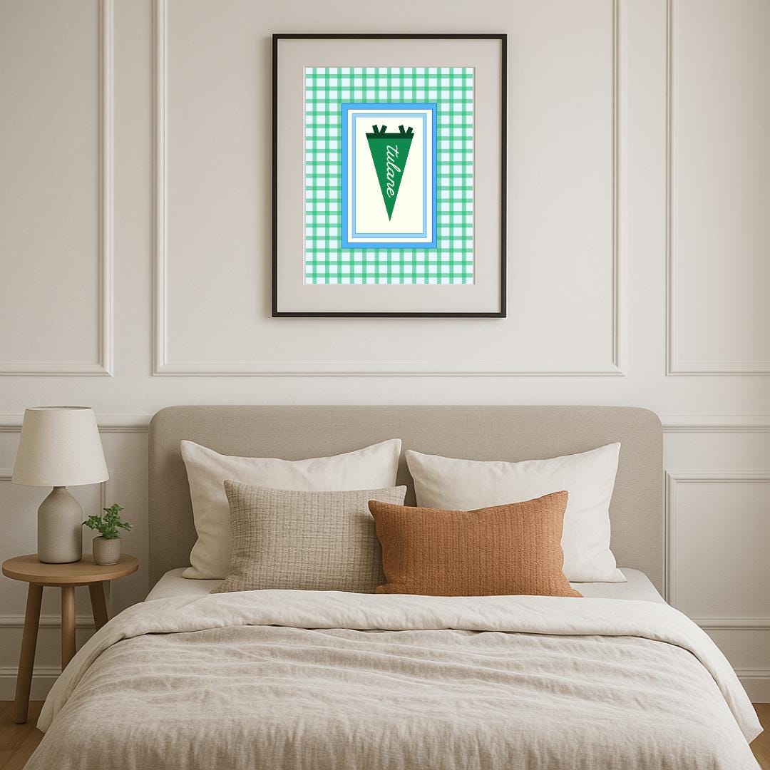 Tulane Digital Art Print | Retro Pennant Poster | University Spirit ...