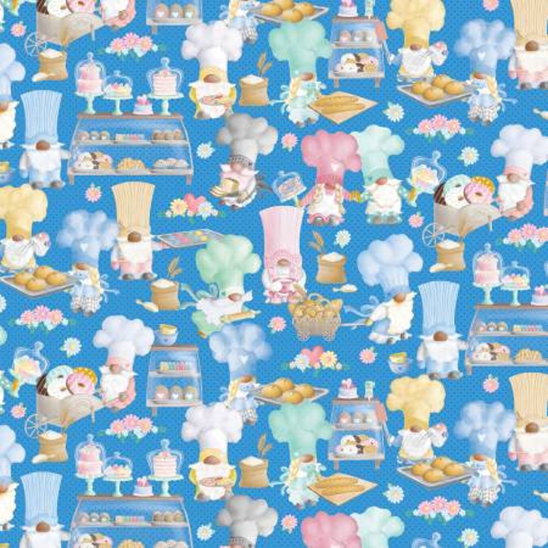 Gnomes Fabric, Gnomes Baking, Andi Metz Fabric, Kansas Studios Fabric ...