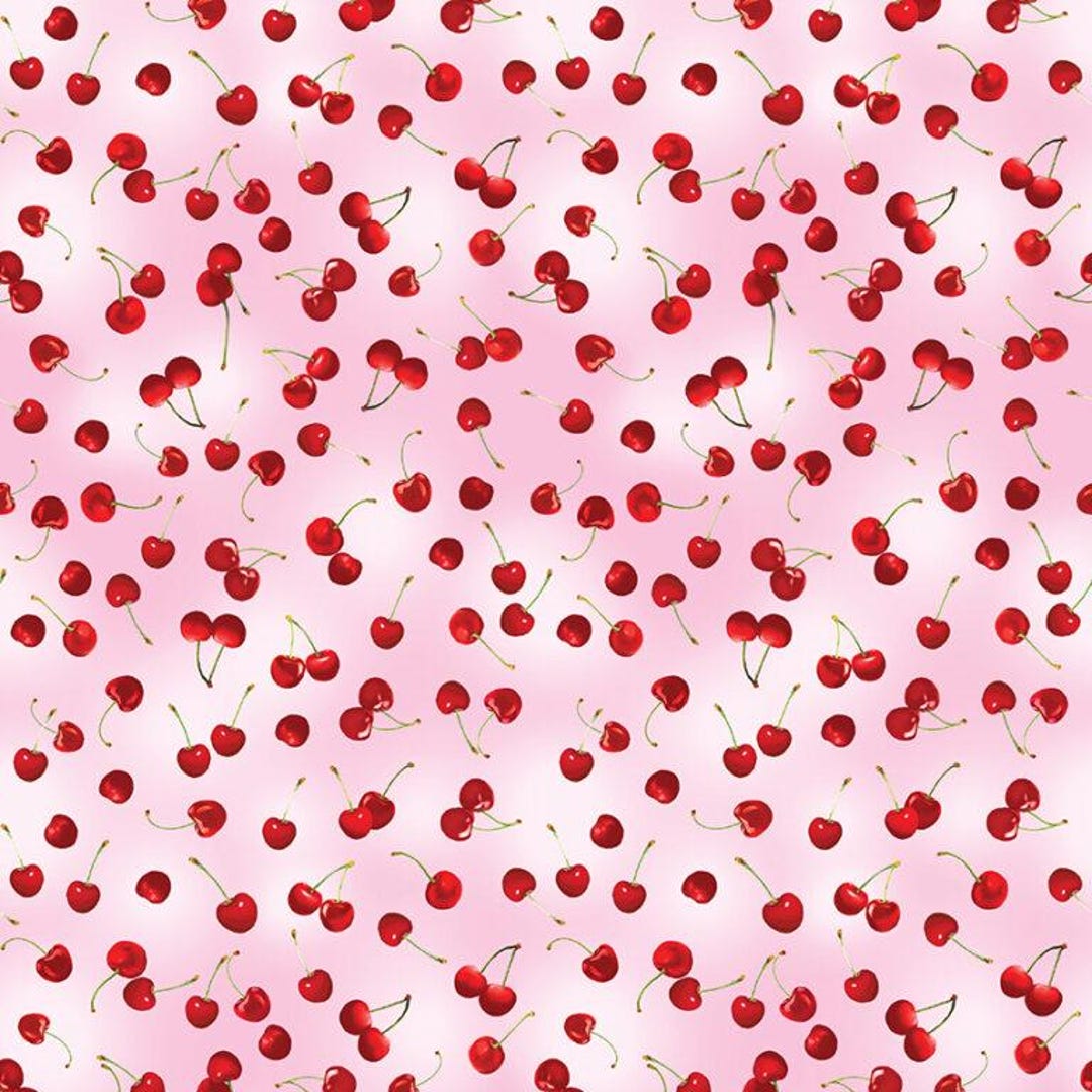 Cherry Fabric, Cotton Quilting Sewing, Pink Cherry Hill, Cherries ...