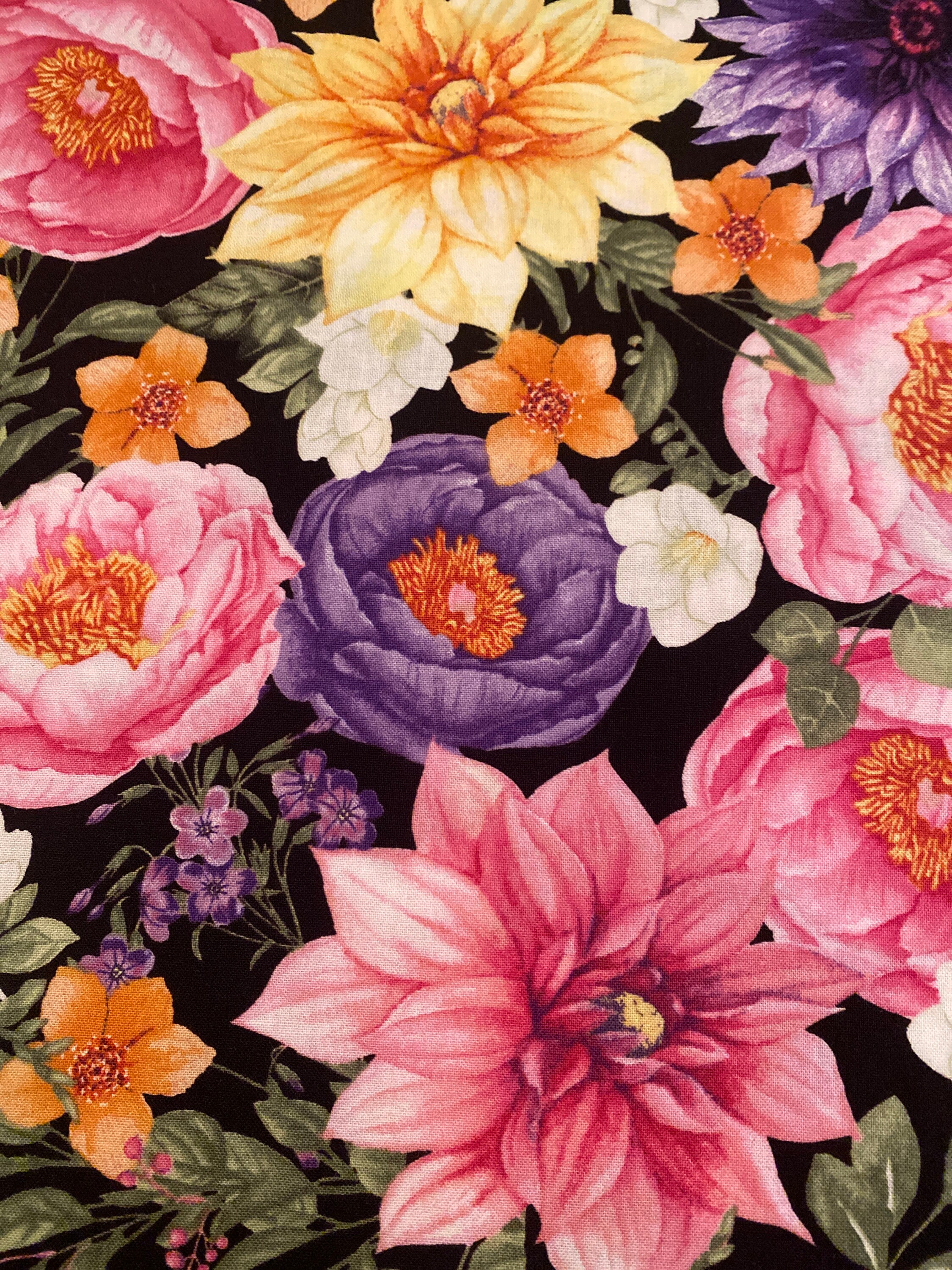 Black Floral Fabric Large Black Flowers Wilmington Prints - Etsy