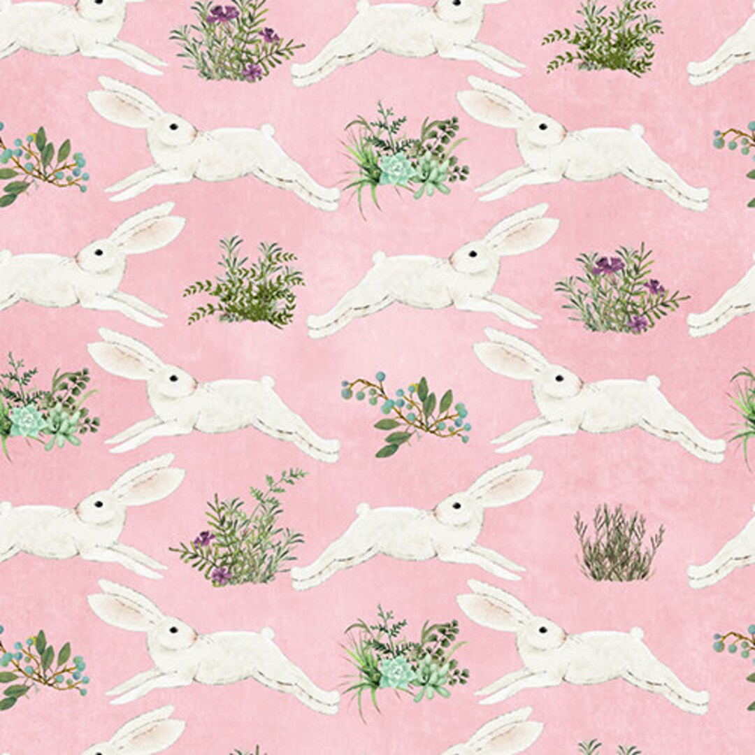 Rabbit Fabric, Pink Rabbit Fabric, Touch of Spring, Easter Bunny Fabric ...