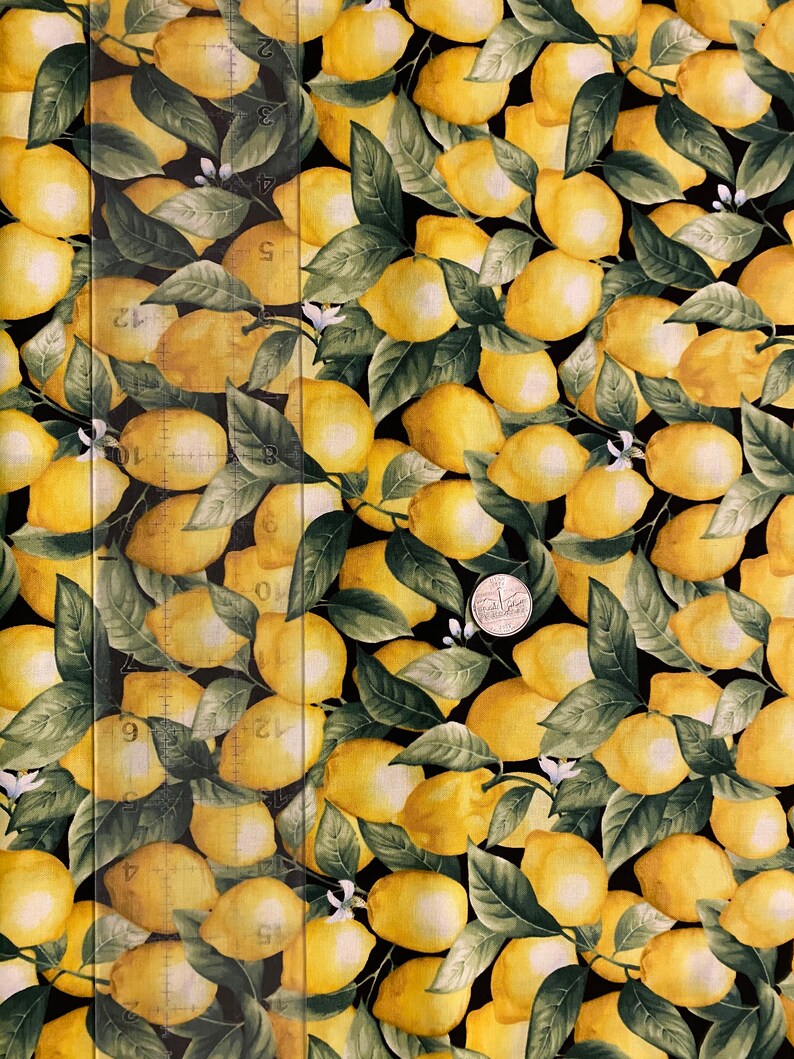 Lemon Fabric Lemon on Black Fruit Fabric Lemon Fabric Fat - Etsy