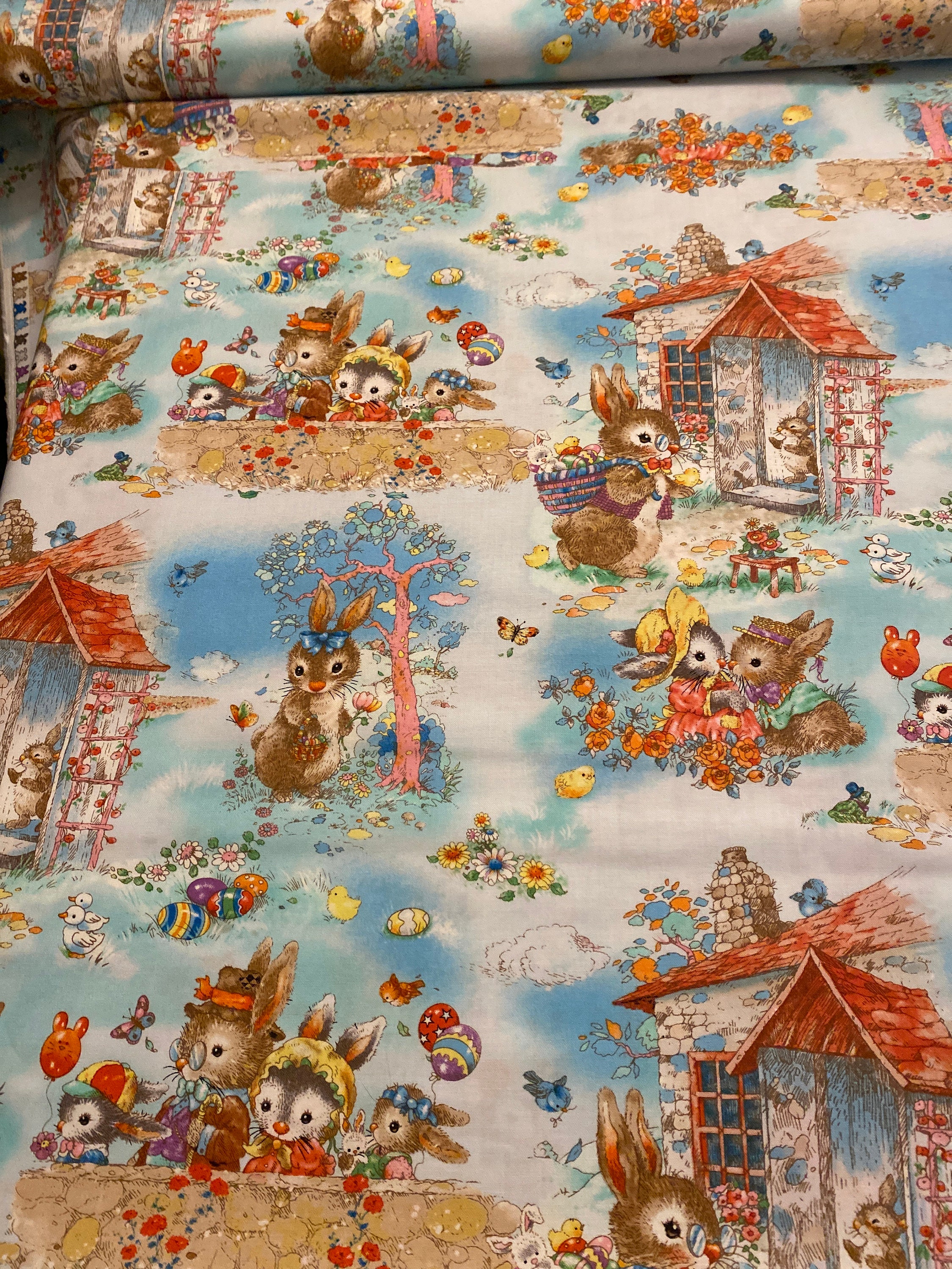 Easter Fabric Easter Egg Fabric Blue Easter Fabric Bunny | Etsy