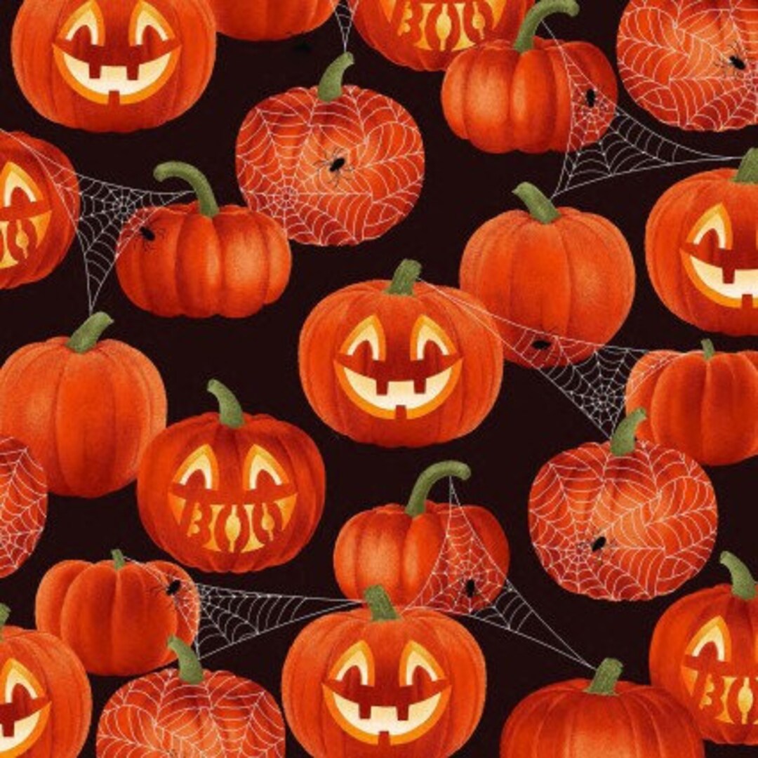 Pumpkin Fabric, Spiders Pumpkin, Spiderwebs, Halloween Fabric, Jack O ...