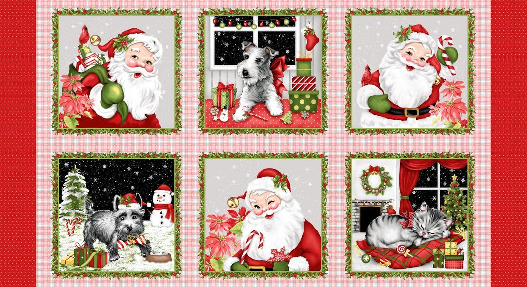 Christmas Dogs, Santa Claus, Dog Panel, 24 X 43 Panel, 100% Cotton ...