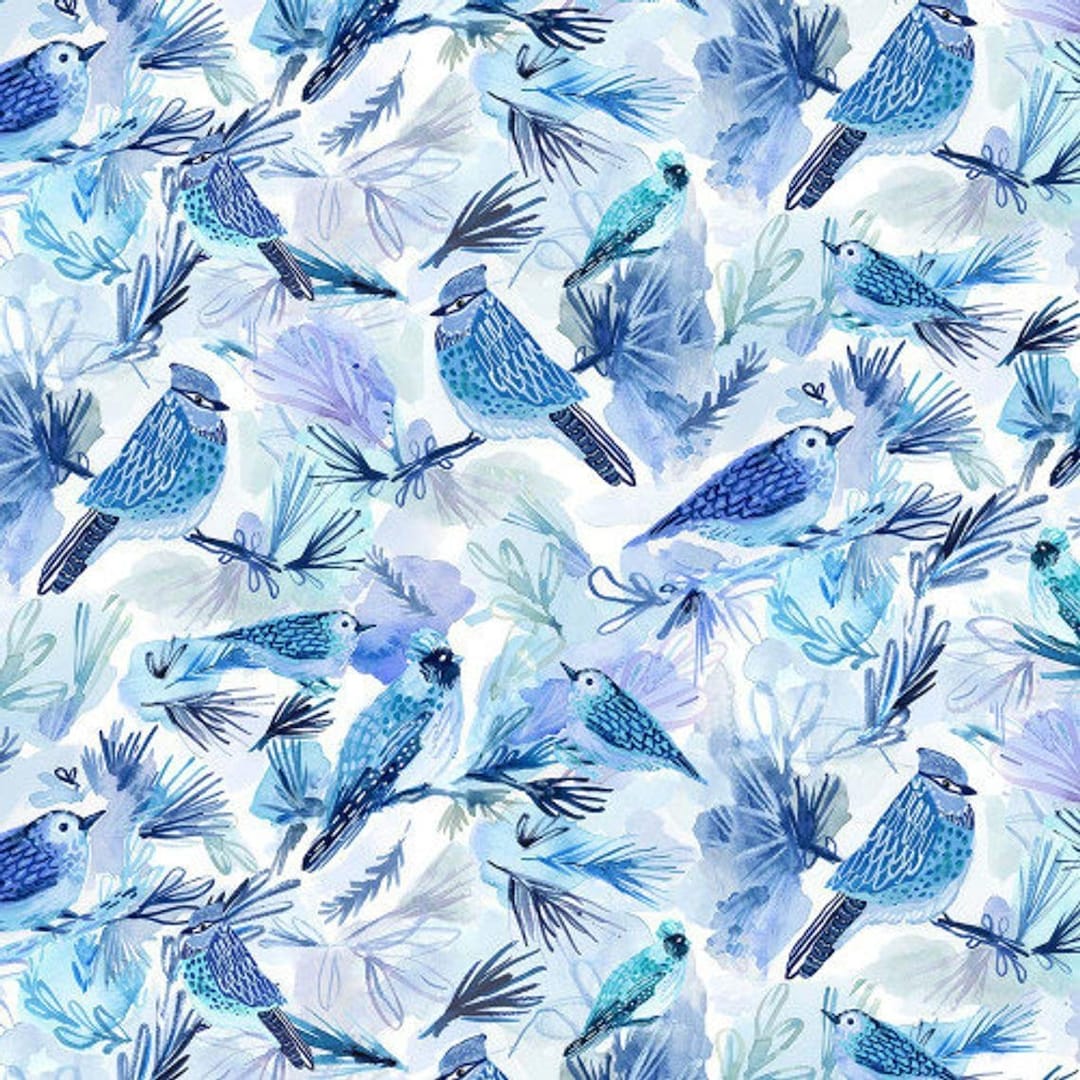 Bird Fabric, Blue Bird Fabric, Dear Stella, DAW1584 Multi, Blue Birds ...