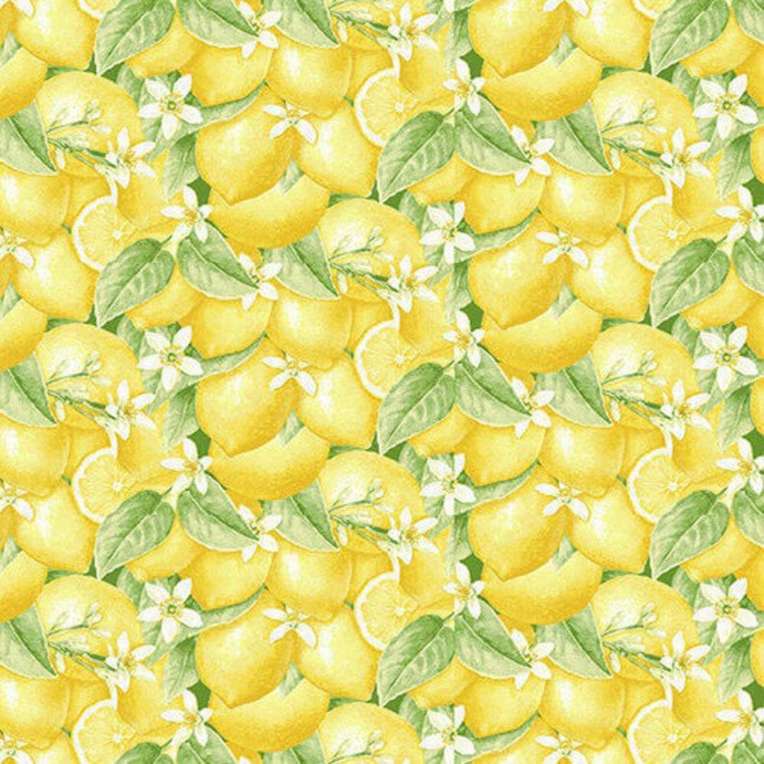 Lemon Fabric, Fresh Picked Lemons, Lemon Flowers, Cotton Quilting ...