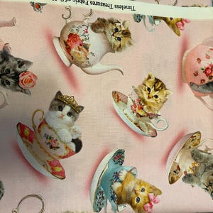 Teacup Cats, Teacup Kittens, Pink Teapots, 100% Cotton, Timeless ...