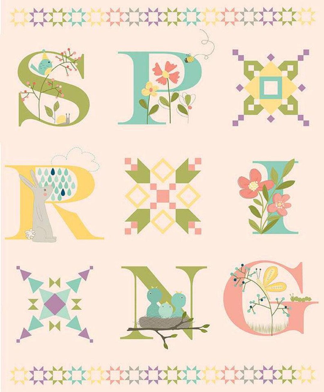 Spring Fabric, Riley Blake, Hello Spring Panel, Spring Panel, Birds ...
