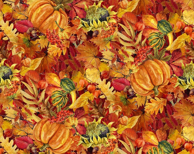 Fall Fabric, Autumn Fabric, Fall Flowers, Sunflowers, Pumpkins, Leaves ...